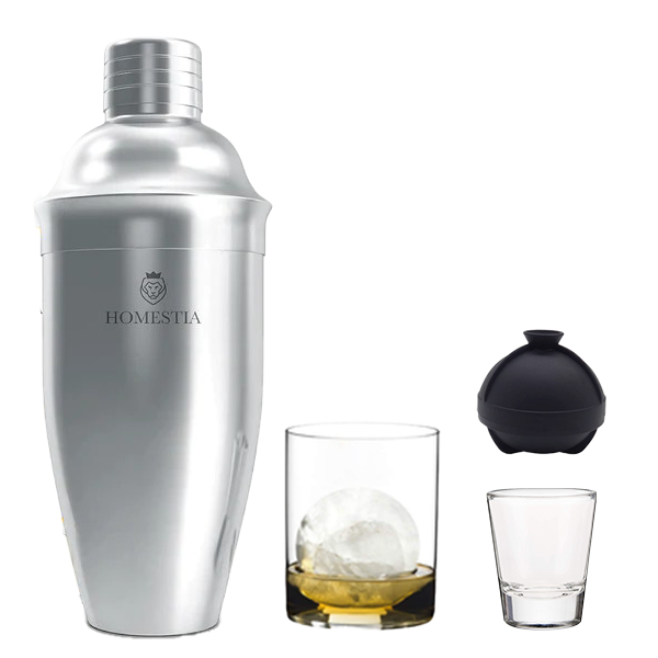 Clear Shot Glass, Clear Whisky Tumbler, Stainless Steel Cocktail Shake ...