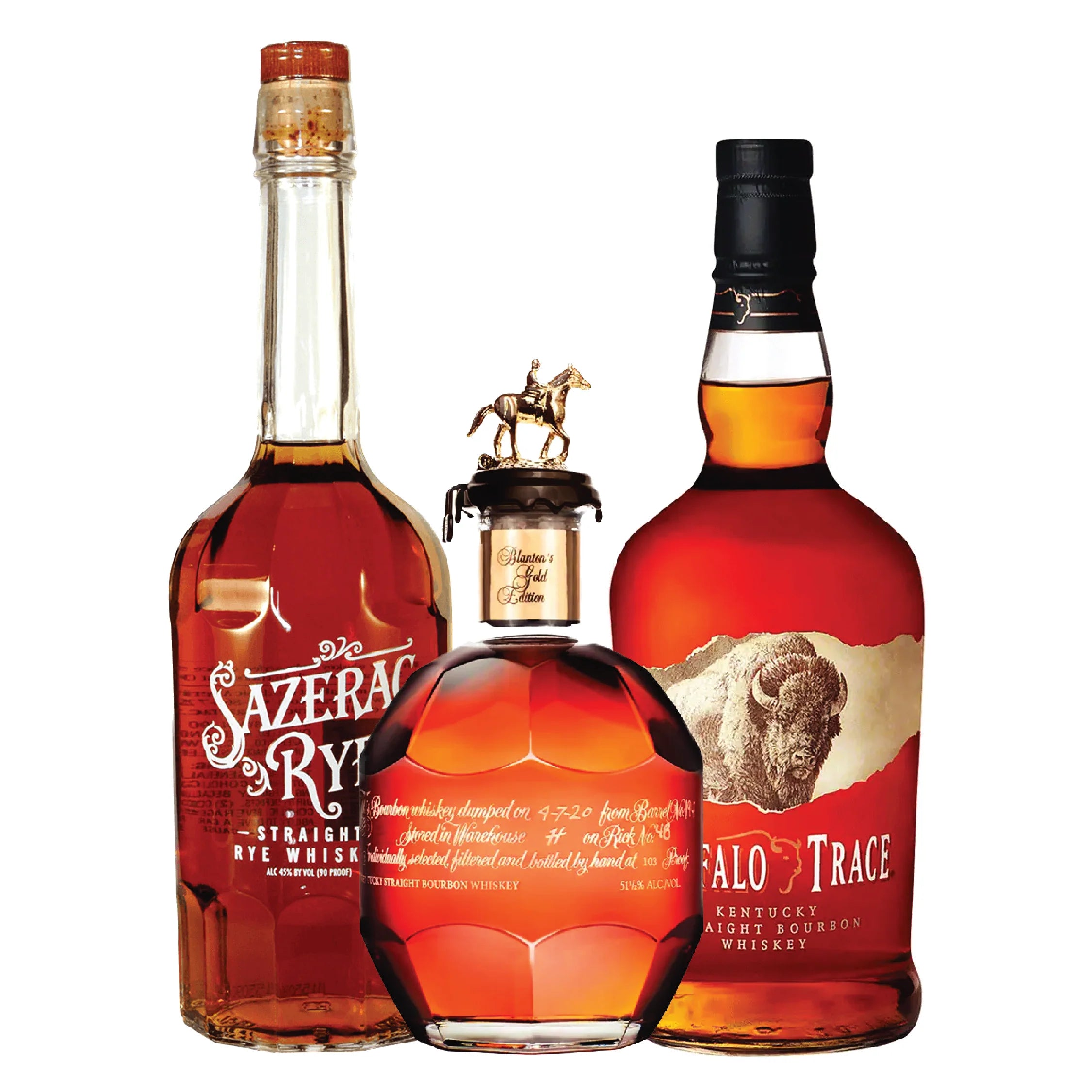 Sazerac Rye, Buffalo Trace Kentucky Straight, Blantons Gold Package ...